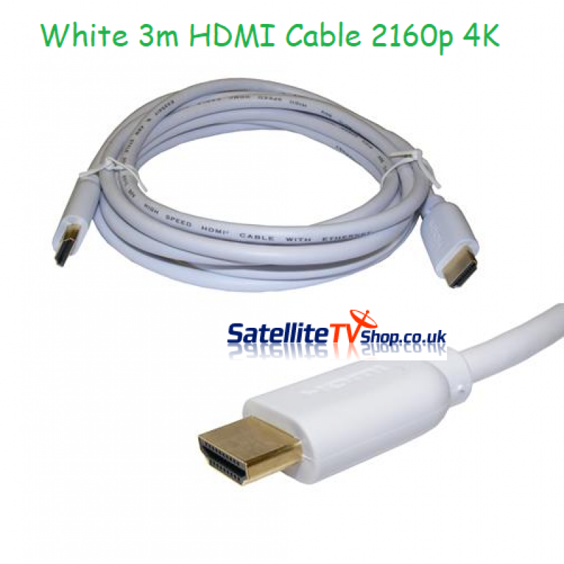 3m White HDMI Cable 3D Gold Plated V2.0 (4K)